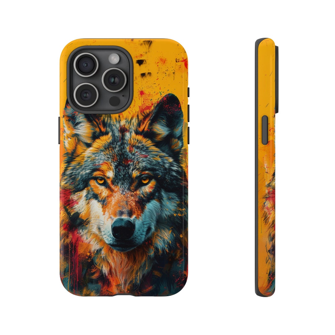 Wolf Vibrant Pop Art Wolves Painting Yellow Canvas Tough Cover Phone ...