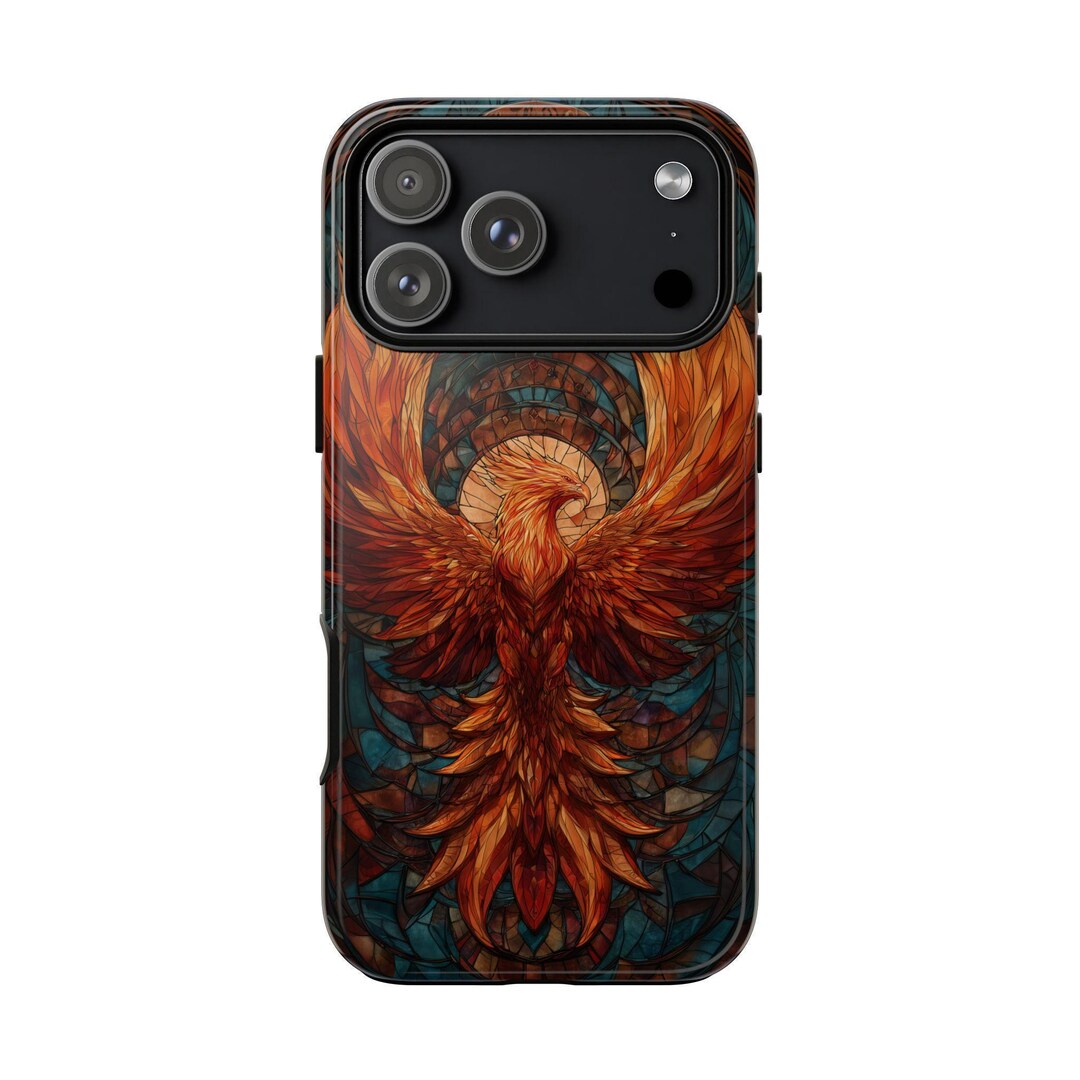 Phoenix Stained Glass Fire Red Phone Case | Tough Slim Cover: iPhone 17 ...