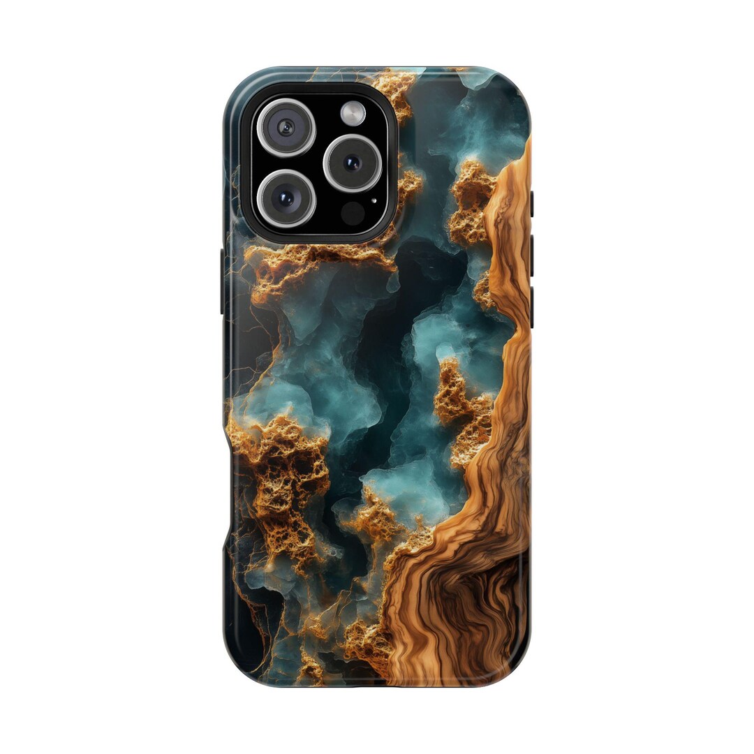 Emerald Green Resin Walnut Wood Phone Case for iPhone 16 16e 15 14 13 ...