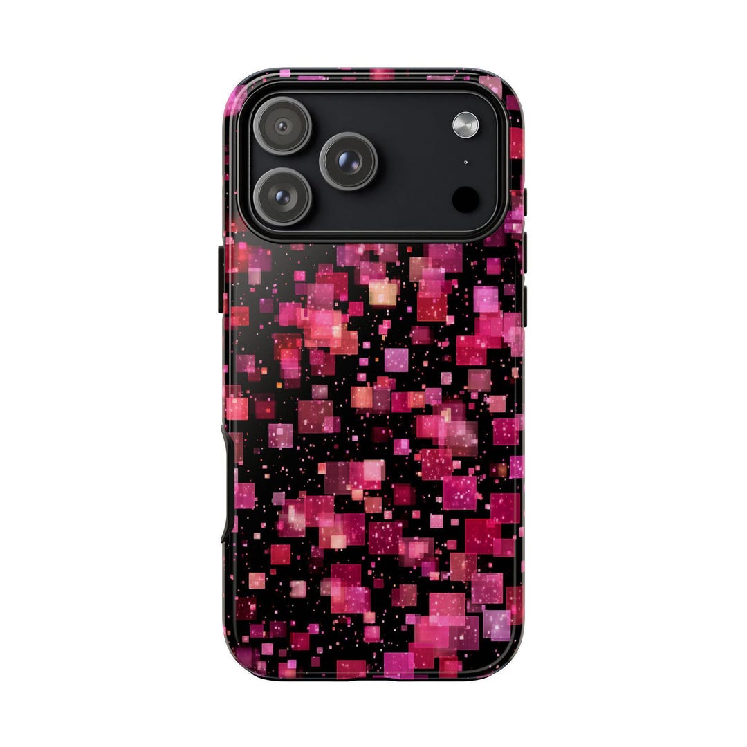 Pink Pixelated Blocks Abstract Black Phone Case: Iphone, Galaxy, Pixel ...