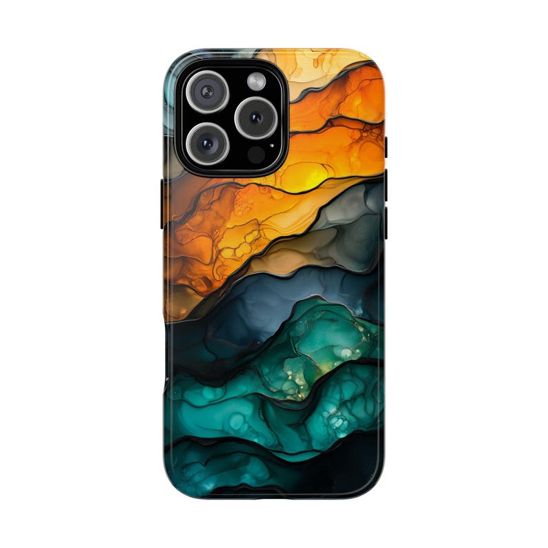 Iphone, Galaxy, Pixel - Marble Waves Dynamic Orange Teal Hues Phone ...