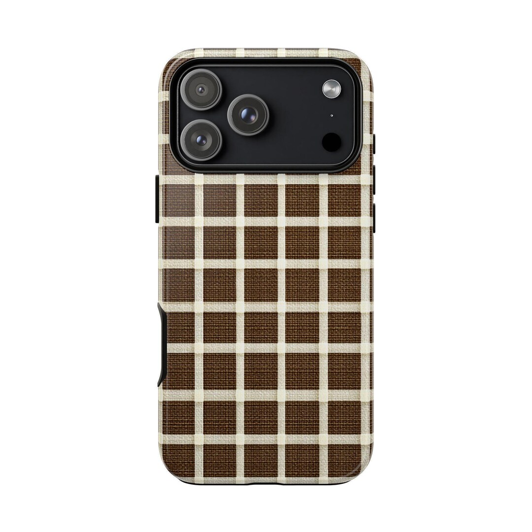 Mocha Brown Minimal White Grid Phone Case for iPhone Galaxy Pixel ...