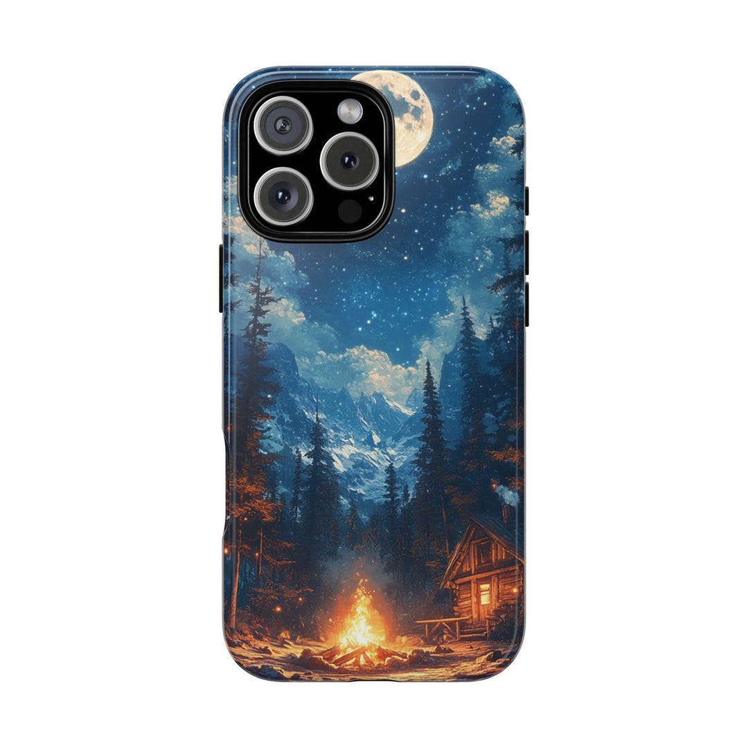 Lifetime Warranty - Cabin Campfire Winter Mountain Moon Phone Case for ...