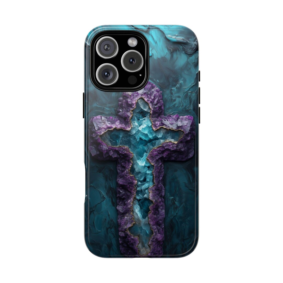 Purple Teal Geode Crystal Rock Pastel Paint - Phone Case for iPhone 16 ...