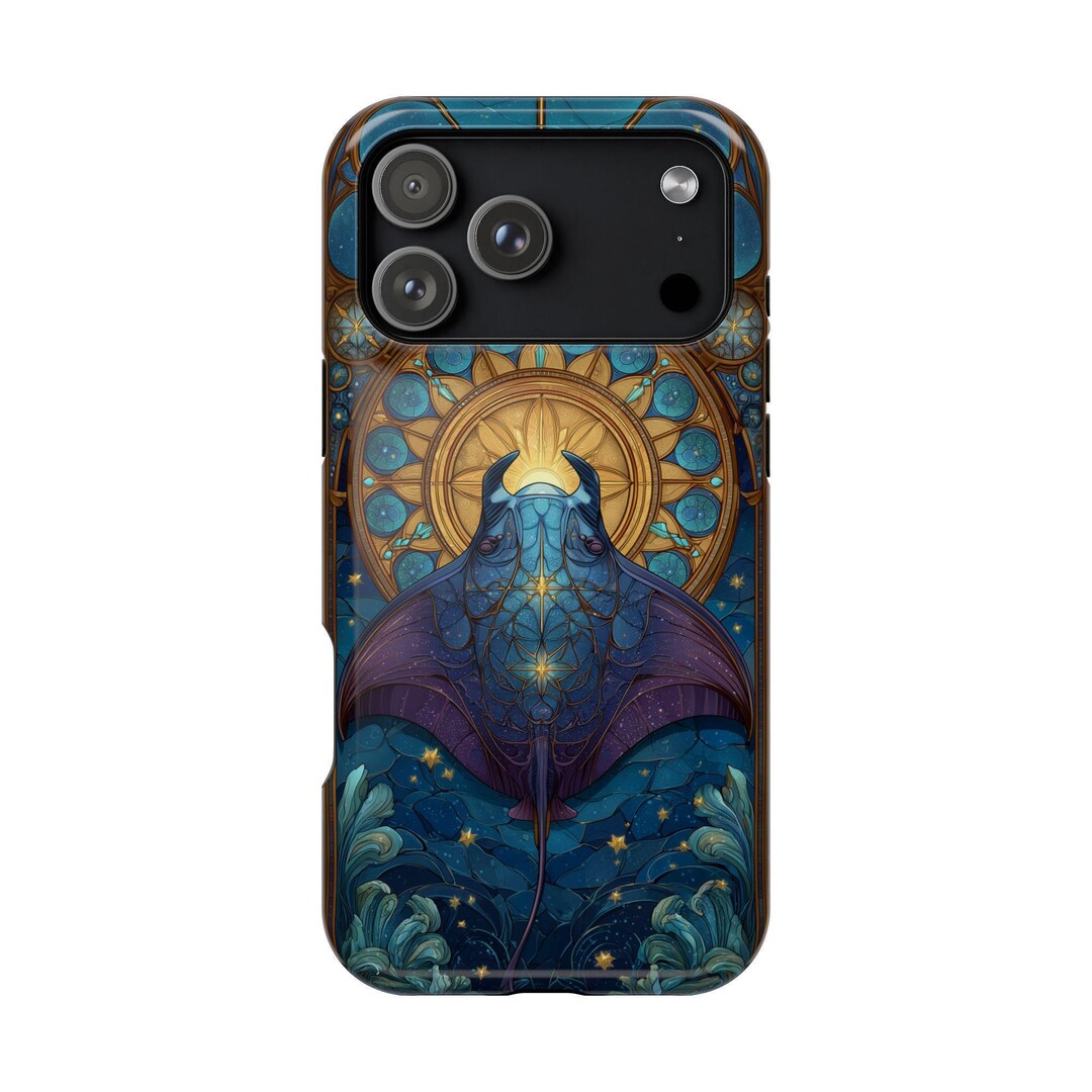 Manta Ray Gliding Stained Glass Phone Case for iPhone 17 16 15 14 13 ...