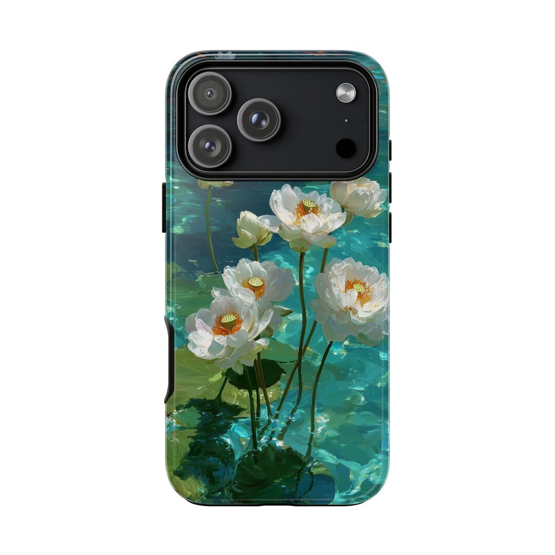 White Lotus Flowers Turquoise Water Phone Case: iPhone Magsafe 17 16 15 ...
