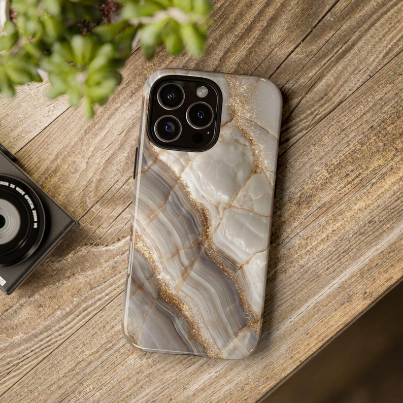 Cream Marble Gold Vein Geode Rock Custom Phone Case – Iphone, Samsung ...