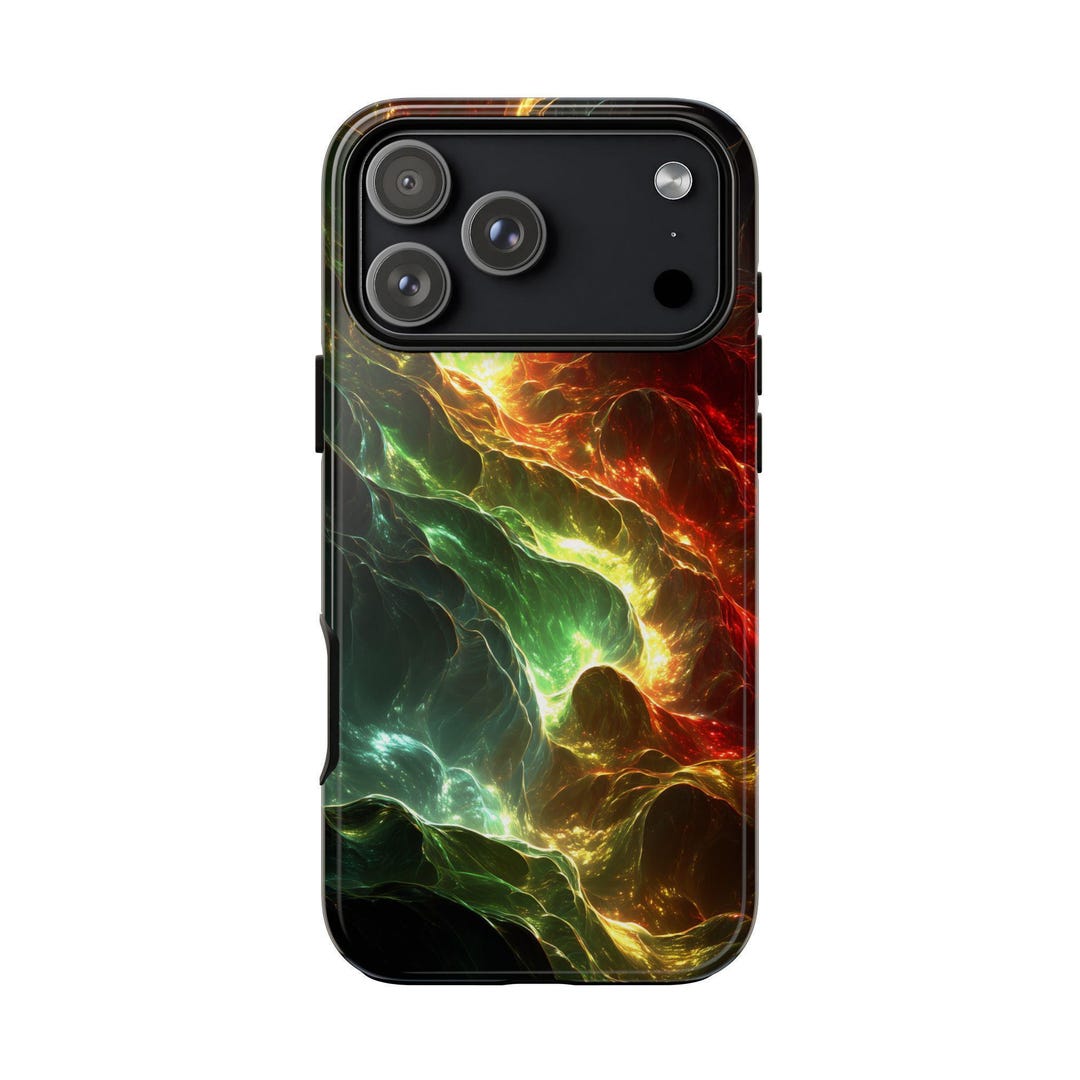 Melted Waves Abstract Green Red Colors Phone Case for iPhone 17 16 15 ...
