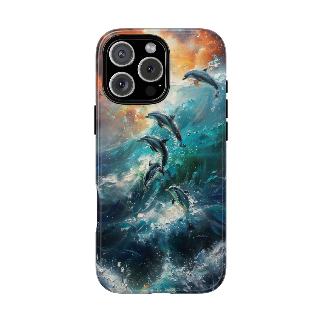 Lifetime Warranty - Dolphins Jumping Ocean Waves Dolphin Sea Pastel ...