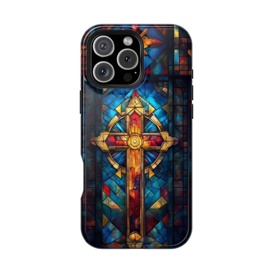 Stained Glass Church Christian Cross Phone Case for iPhone 16 16e 15 14 ...
