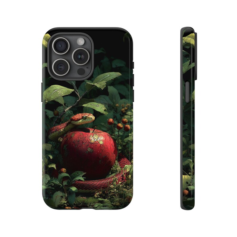 Phone Ink: Galaxy, Pixel, iPhone Case - Red Apple Serpent Snake Forest ...