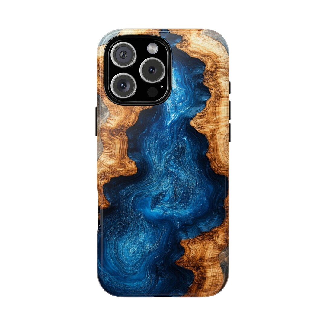 Lifetime Warranty - Blue Resin Wood Grain Marble Art - Case for iPhone ...
