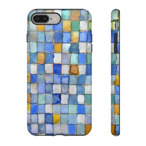 Blue Abstract Checkered Pattern Phone Case for iPhone 16 16e 15 14 13 ...