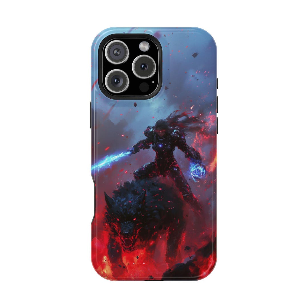 Cyber Gladiator Robotic Fiery Wolf Phone Case for iPhone 16 16e 15 14 ...