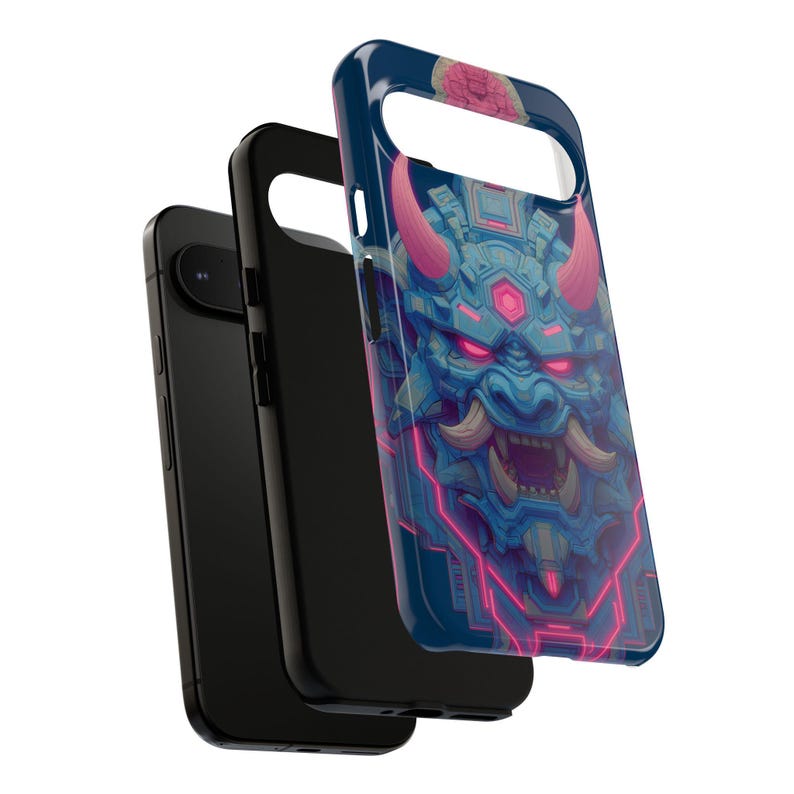 Neon Oni Mask Electric Blue Magenta Phone Case - Personalized, Magsafe ...