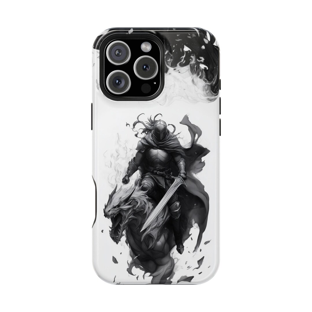Dragon Knight Battle Sketch Black Phone Case for iPhone 16 16e 15 14 13 ...