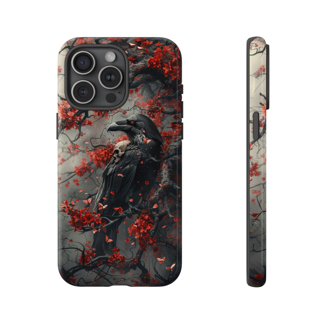 Red Tree Skull Raven Gothic Cover Phone Case for iPhone 16 16e 15 14 13 ...