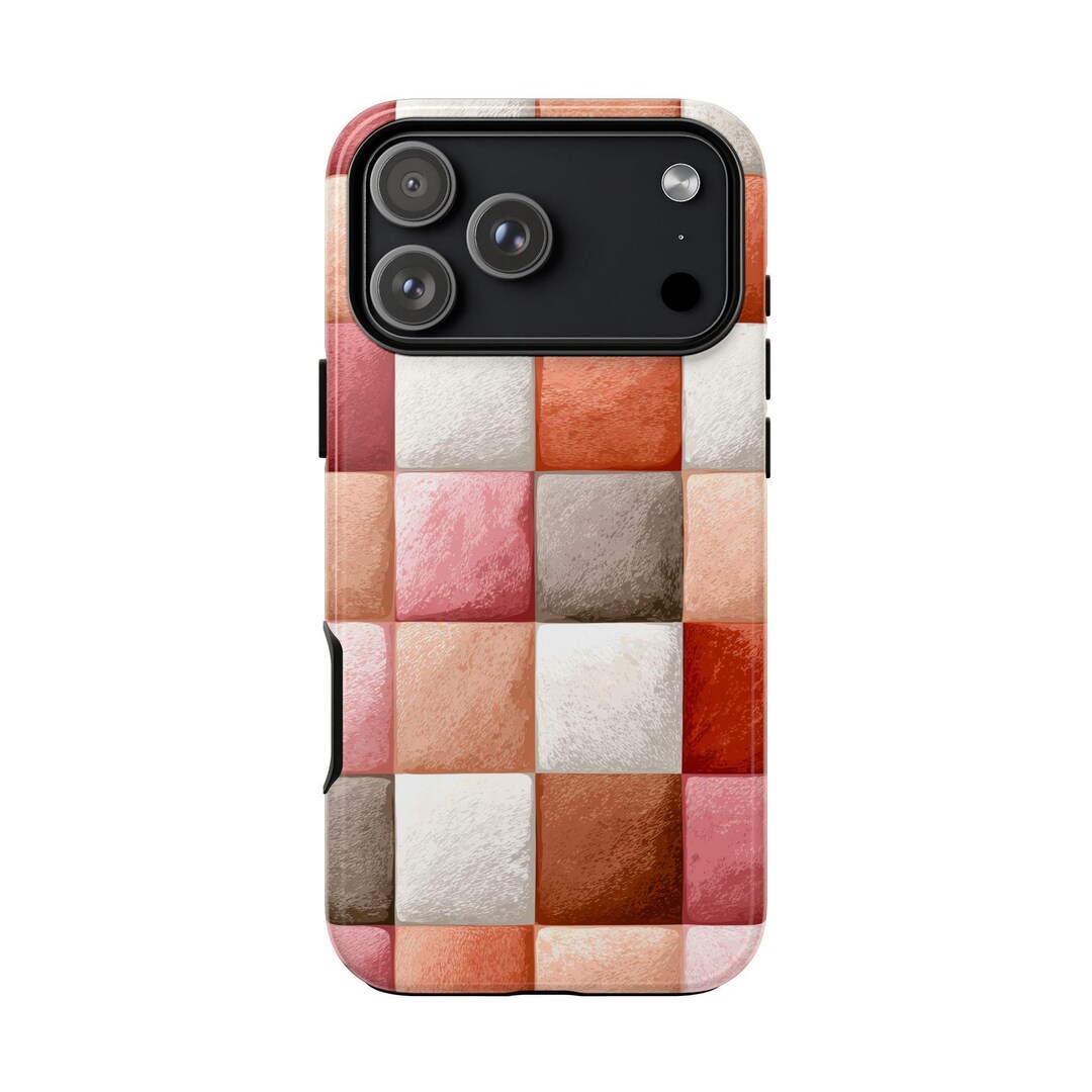 Iphone, Galaxy, Pixel - Pastel Checkerboard Peach Brown Pattern Phone ...