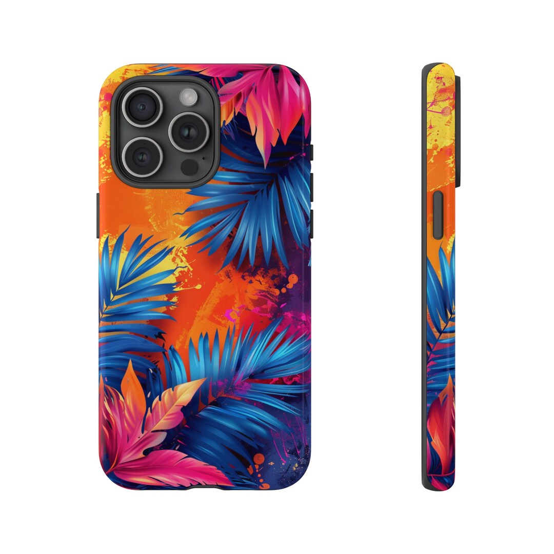 Tropical Palm Tree Leaves Plants Orange Pink Blue Phone Case: Iphone ...