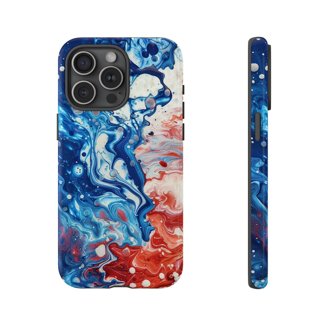 Blue Red Cherry Hydro Dip Aesthetic Liquid Phone Case for iPhone 16 16e ...