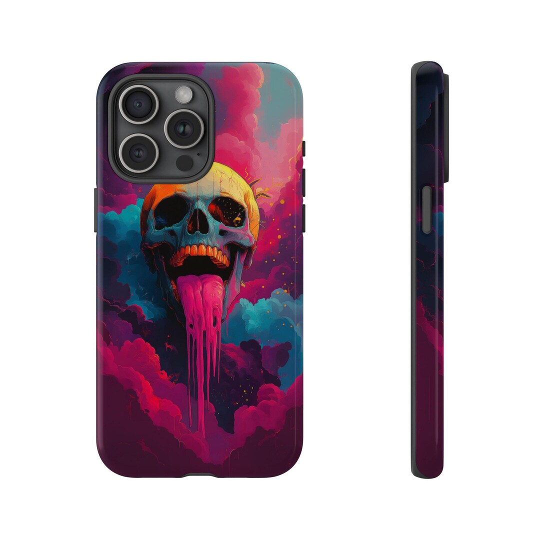 Skull Dripping Mouth Open Case, Pink Teal Clouds Waterfall Cover ...