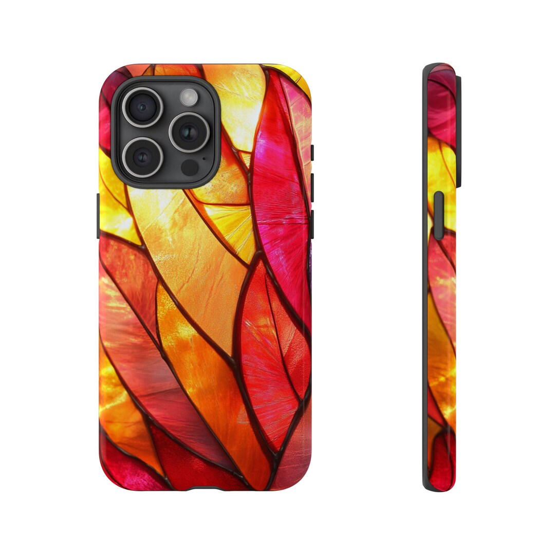 Stained Glass Feather Orange Yellow Feathers Phone Case for iPhone 16 ...