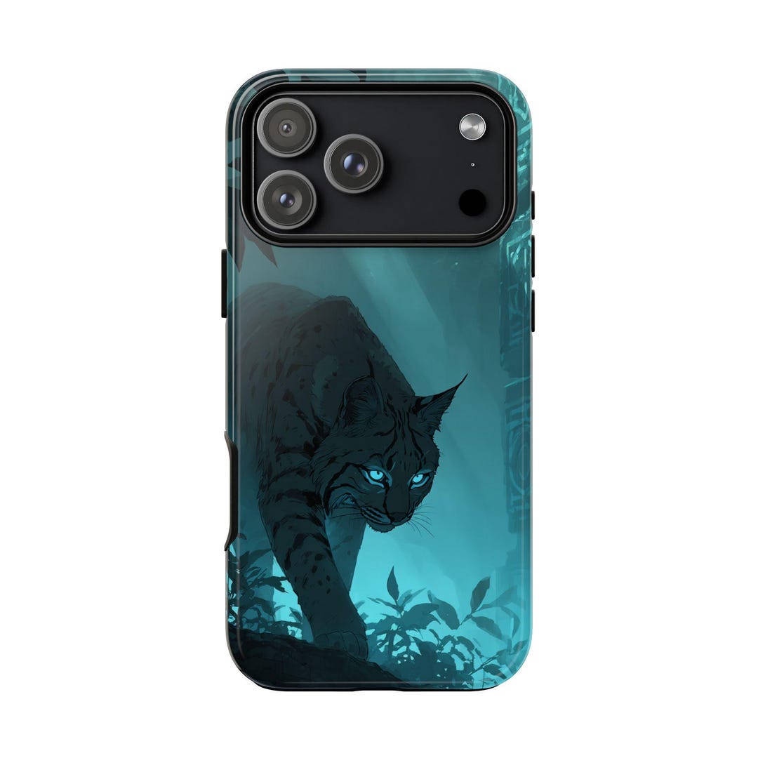 Midnight Bobcat Teal Blue Wilderness Glow Phone Case for iPhone 17 16 ...