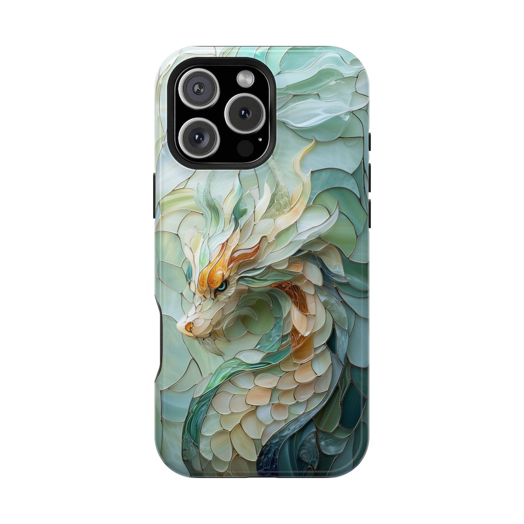Aqua Dragon Stained Glass Teal Phone Case for iPhone 16 16e 15 14 13 ...