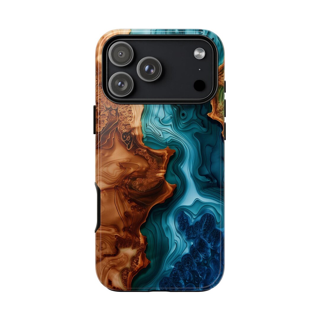 Wood Blue Teal Resin Epoxy Marble • Phone Case • Iphone, Galaxy, Pixel ...