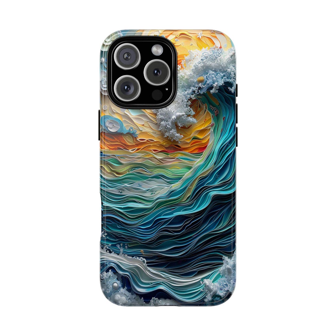 Mosaic Ocean Tidal Wave Pastel Sun Tough Cover Phone Case for iPhone 16 ...
