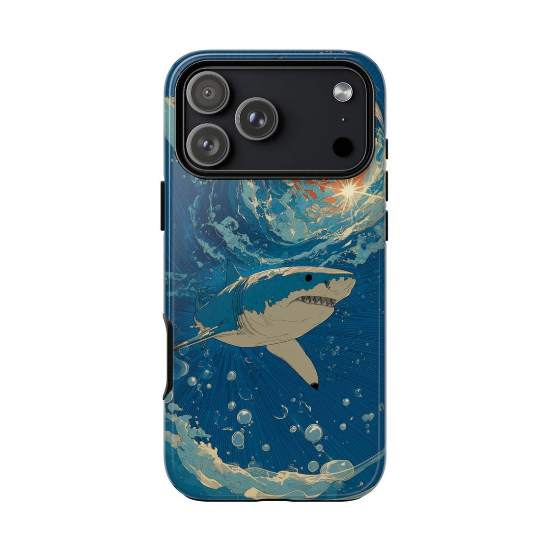 Shark Radiant Blue Ocean Comic Phone Case for iPhone 17 16 15 14 13 Pro ...