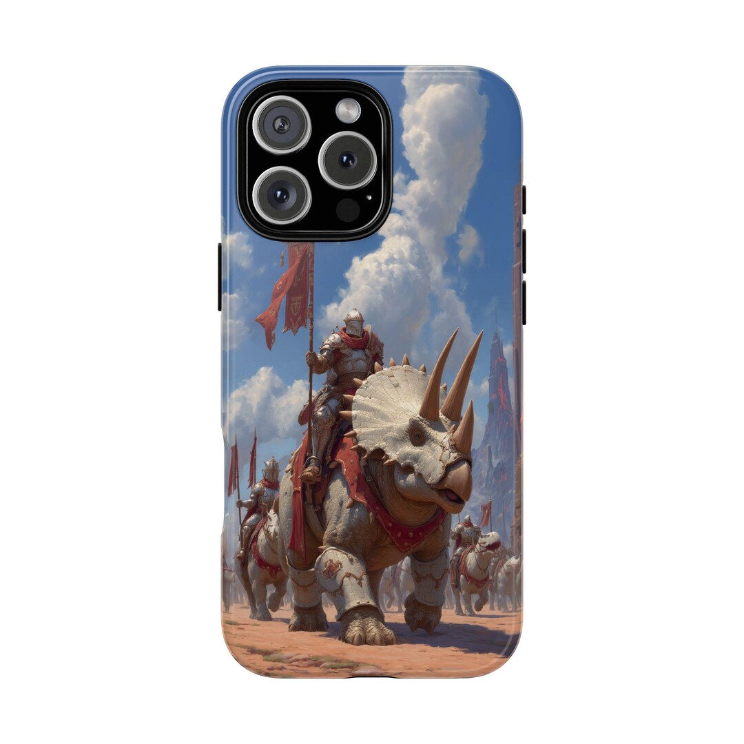 Triceratops Knight Dino Desert Battle - Phone Case for iPhone 17 16 16e ...