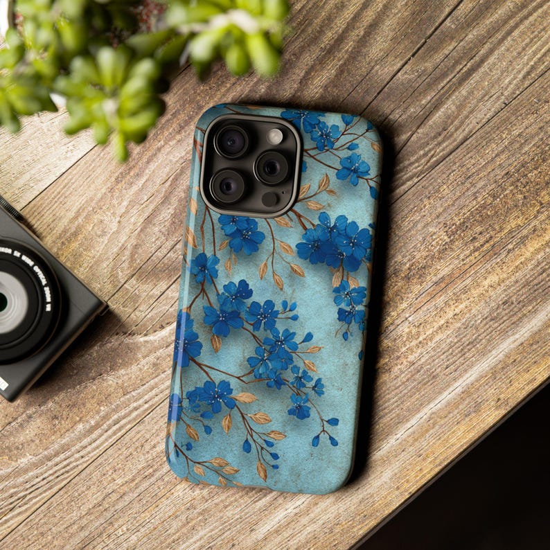 Baby Blue Tea Flowers Phone Case | Dual Cover | Lifetime Warranty - Etsy