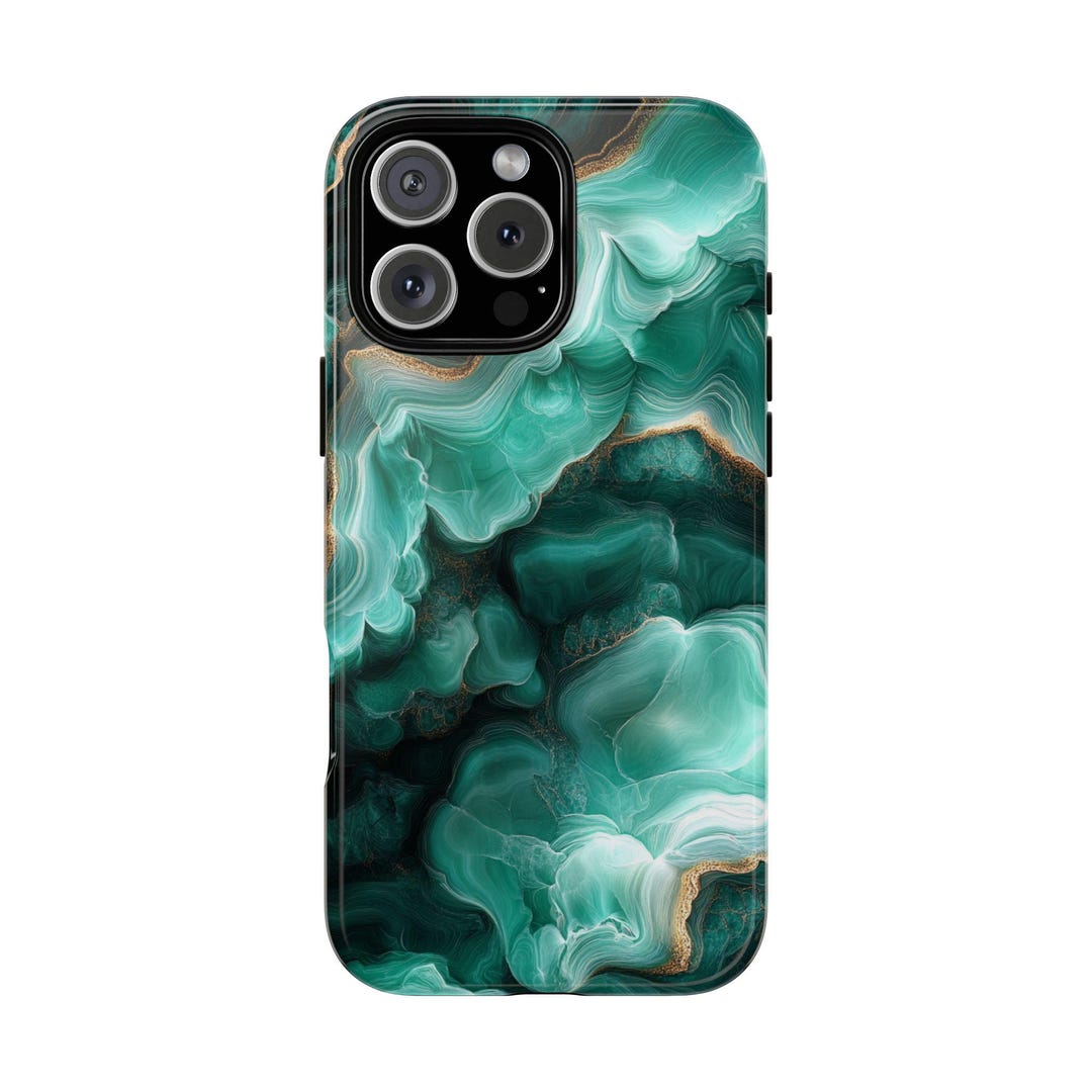 Jade Green Teal Gold Aqua Marble Stone Phone Case for iPhone 16 16e 15 ...