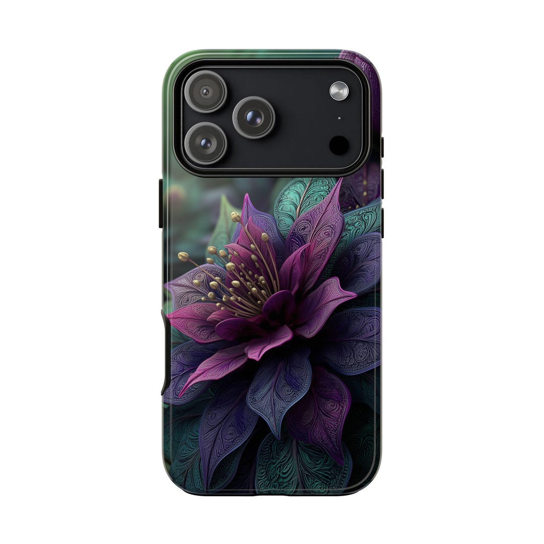 Iphone, Galaxy, Pixel - Purple Teal Tropical Flower Intricate Petals ...