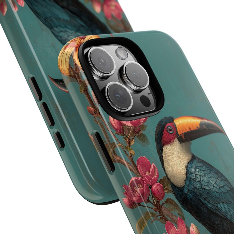 Phone Ink: Toucan Bird Pink Flower Branch Teal - Minimalist or Rugged ...