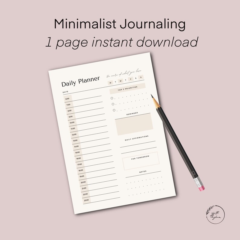 Minimalist Printable Daily Planner - 1 Page Instant Download - Etsy