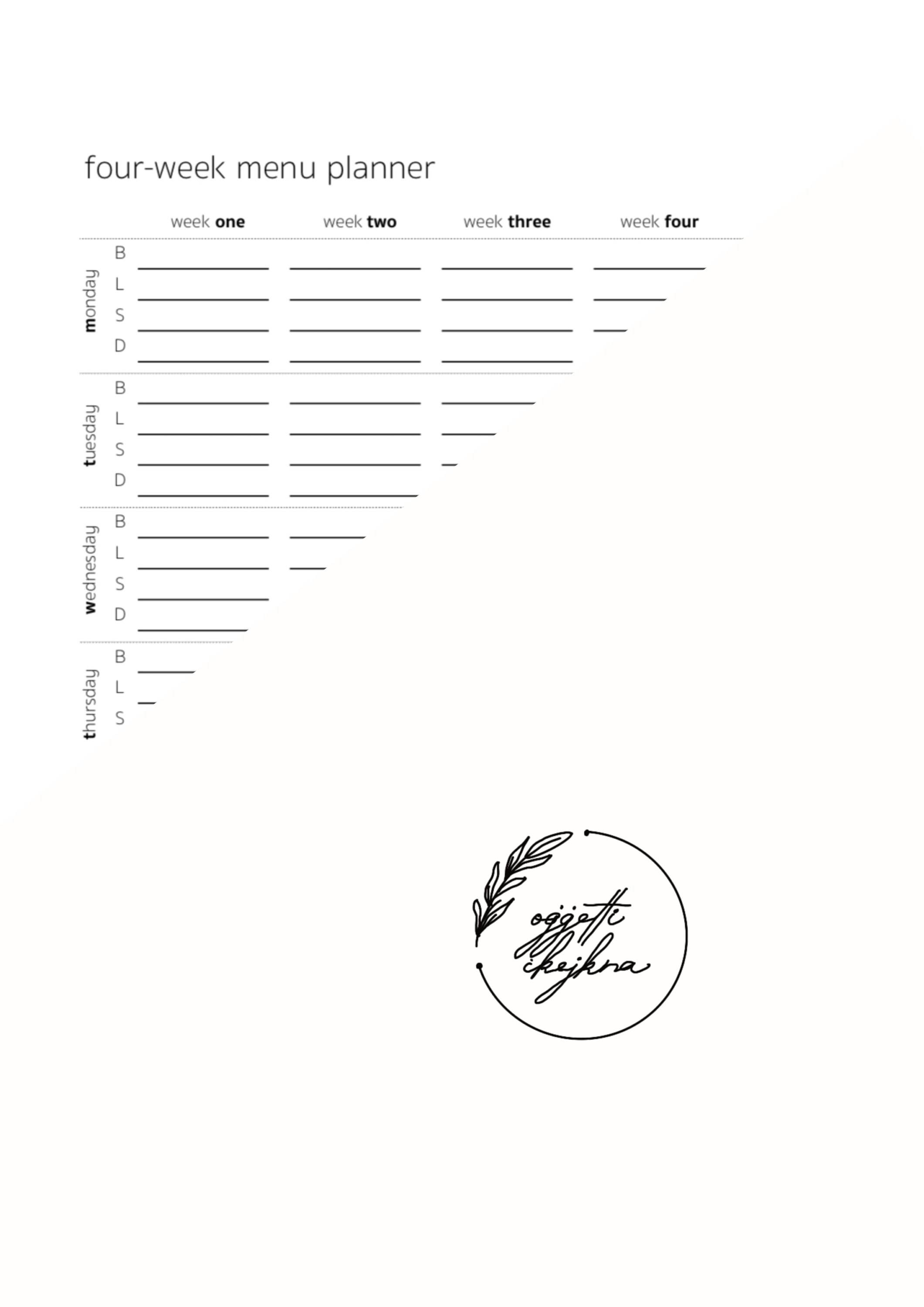 Minimalist Instant Download Printable Menu Planner - Etsy