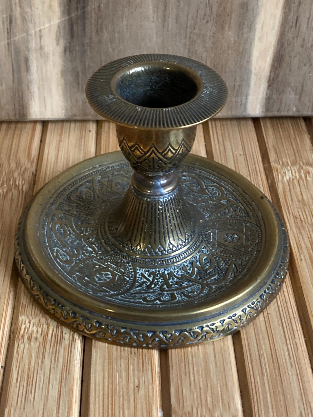 Kinco Brass Candlestick Holder, Persian/ Indian Style Engraving, Vintage Candle Holder - Etsy
