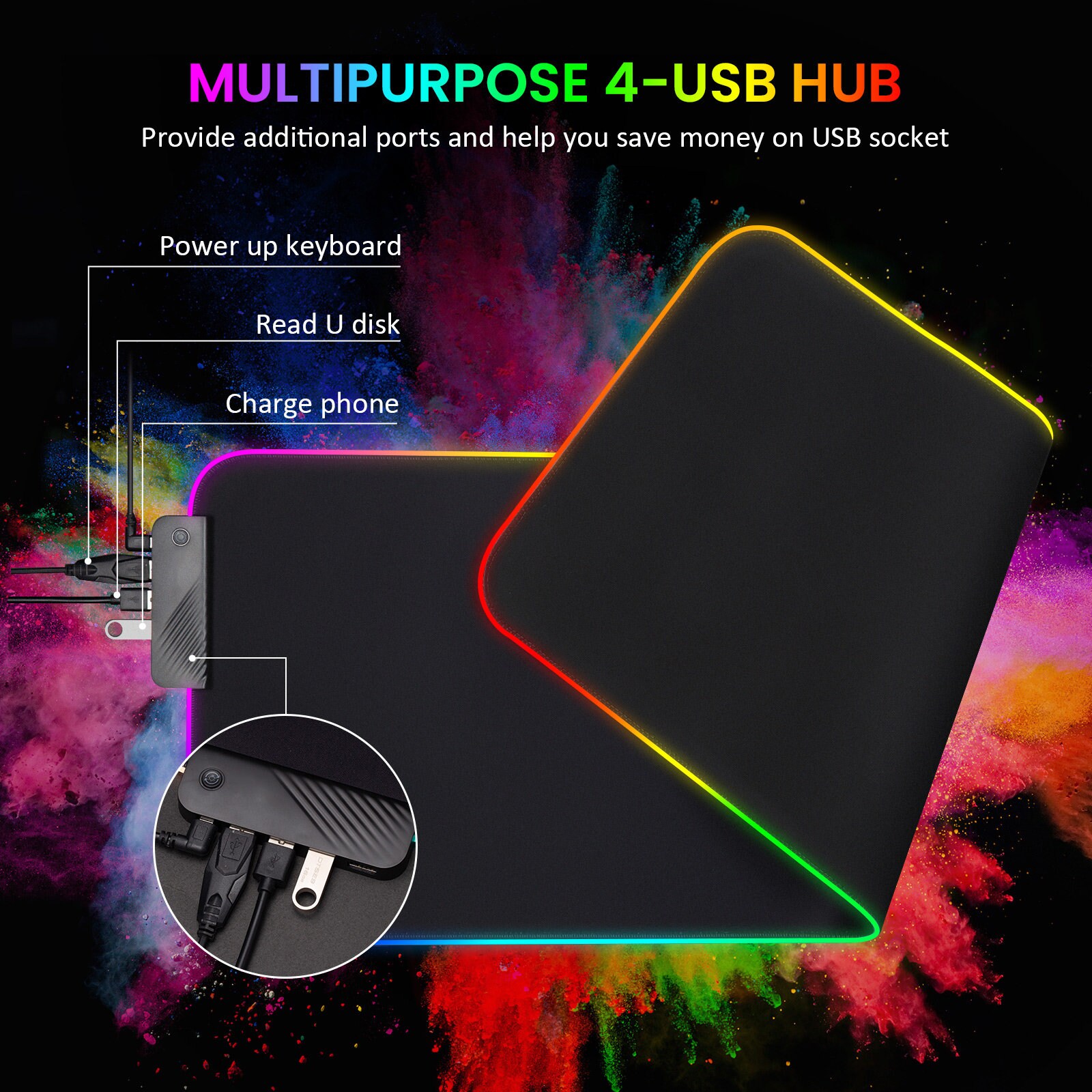 New 4 Port RGB LED Colorful Marble Custom Large Gaming - Etsy