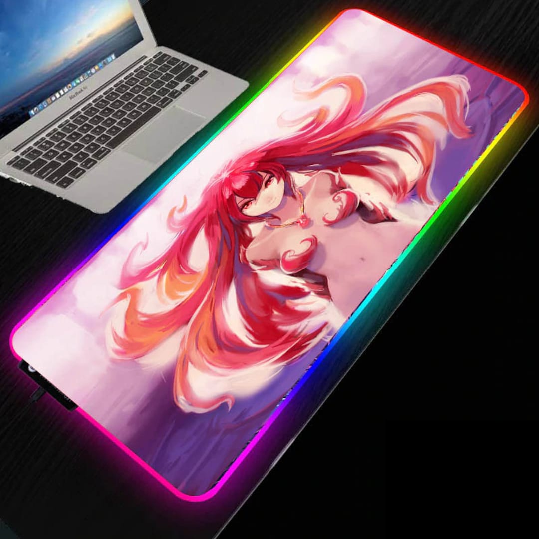 RGB LED Sexy Red Haired Anime Girl Large Gaming Mousepad Multiple Sizes ...
