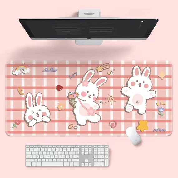 Cute Bunny Kawaii Pink Large Custom Gaming Mousepad 80x30cm | Etsy