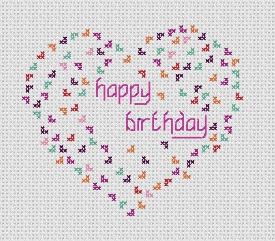 Cross Stitch Happy Birthday Design Printable Instant Download Unique ...