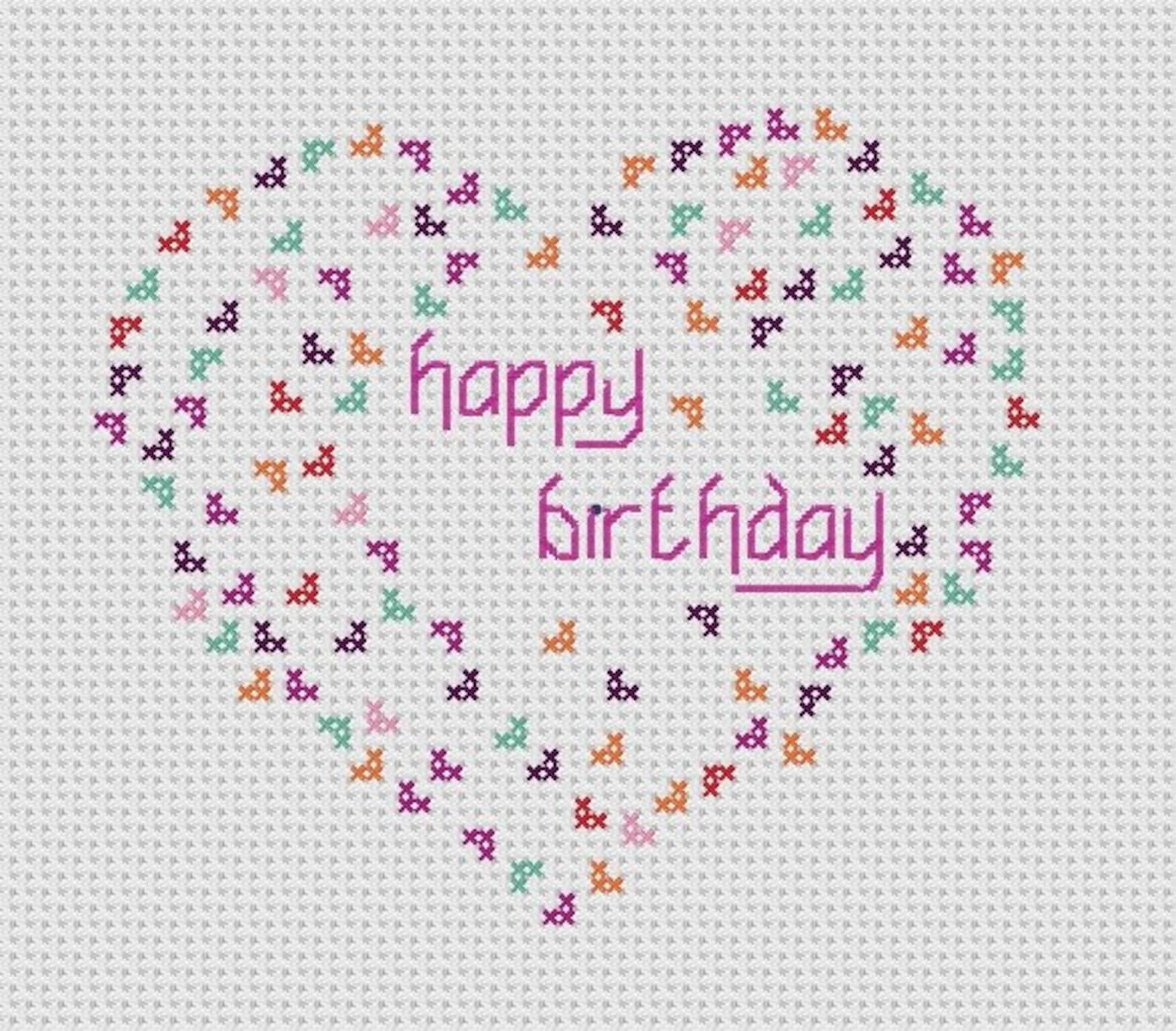Cross Stitch Happy Birthday Design Printable Instant Download Unique ...