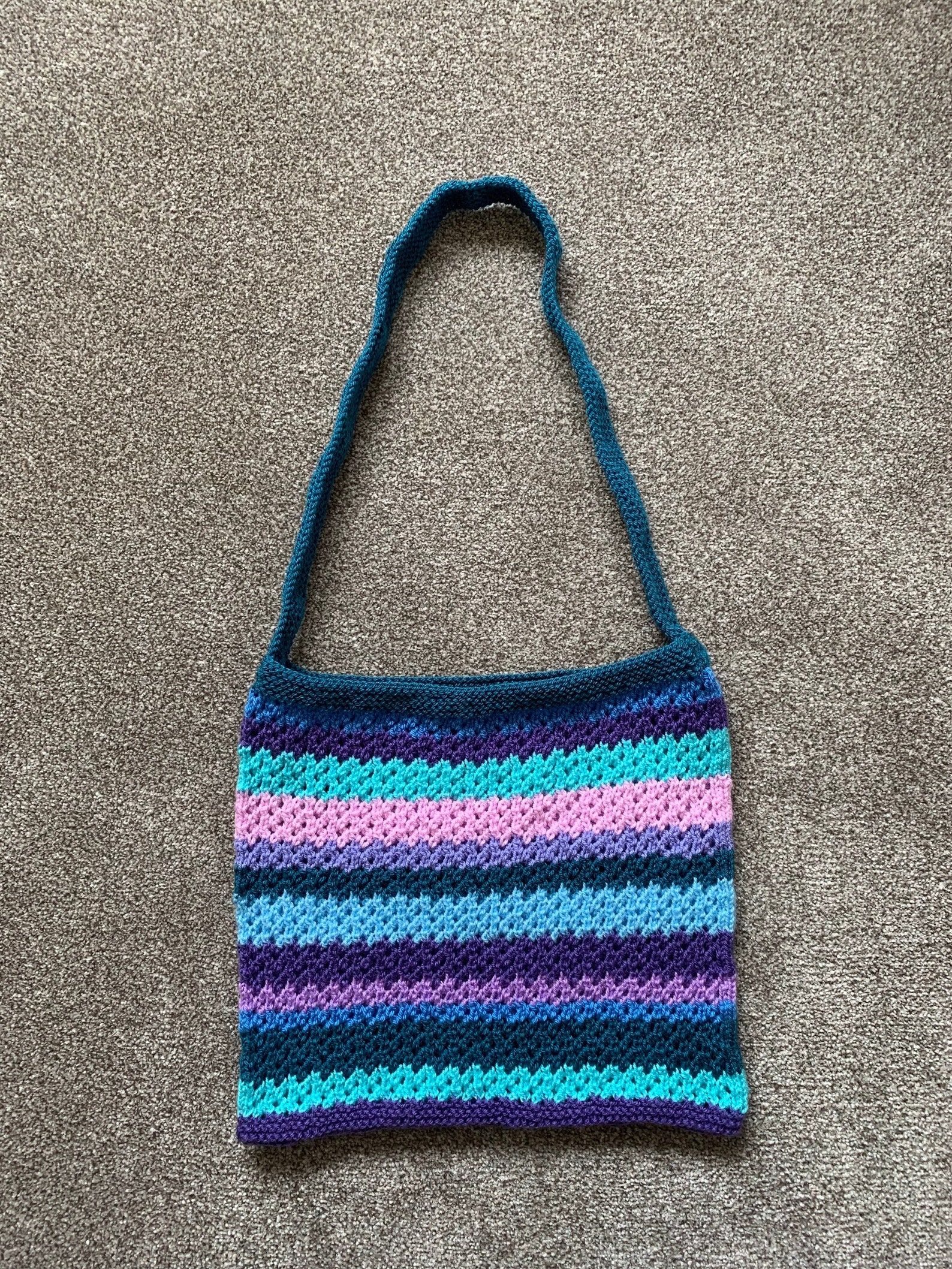 Multicoloured Stripey Bag Hand Knitted - Etsy