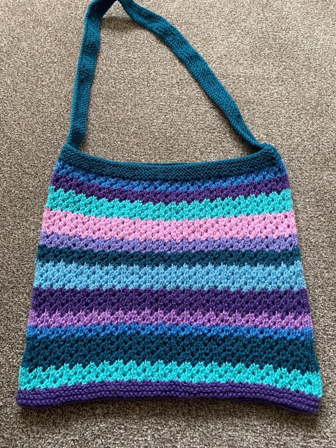 Multicoloured Stripey Bag Hand Knitted - Etsy