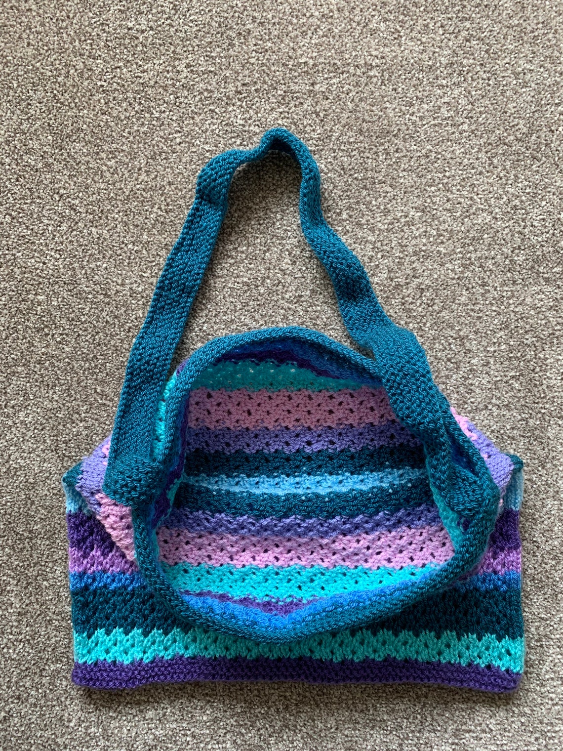 Multicoloured Stripey Bag Hand Knitted - Etsy
