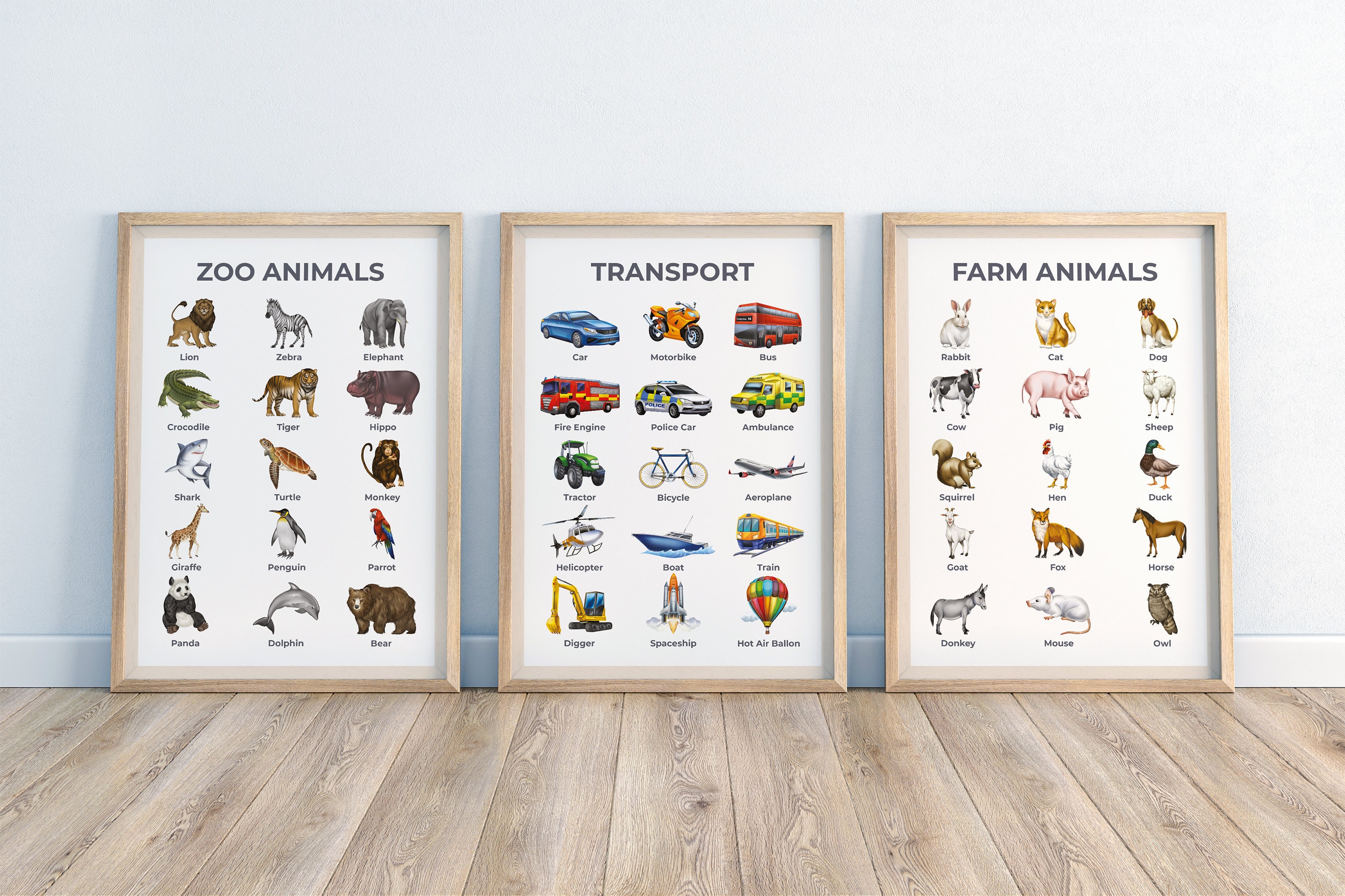 Farm Animals, Zoo Animals, Transport | 3 X A3 Educational Posters for ...