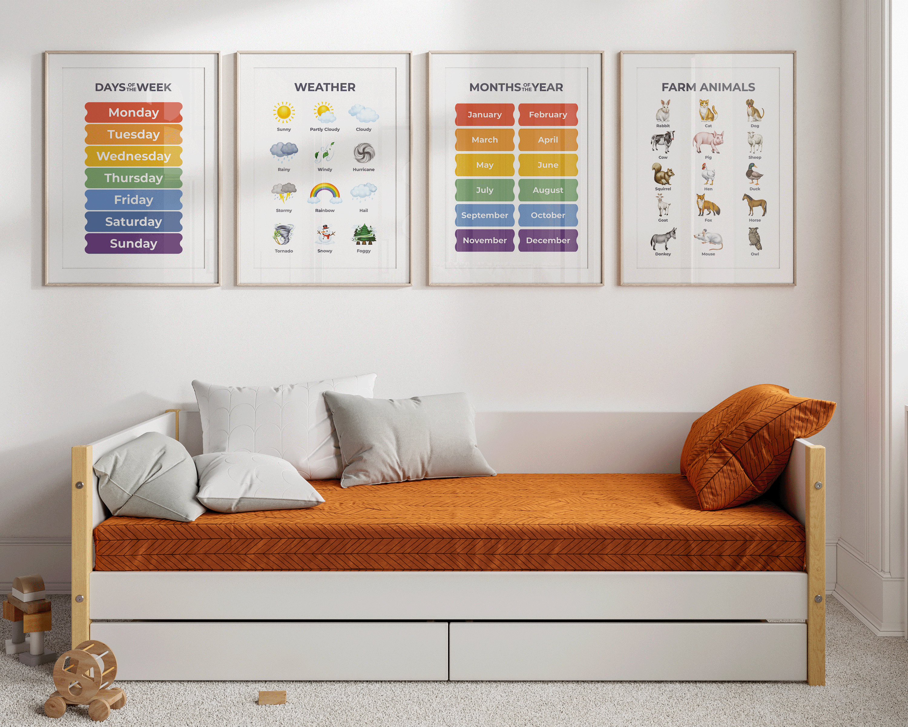 Nursery Educational Posters Set, 8 Learning Wall Charts, Homeschool ...