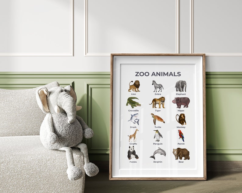 Zoo Animals Poster Learning Chart Educational Nursery Wall - Etsy